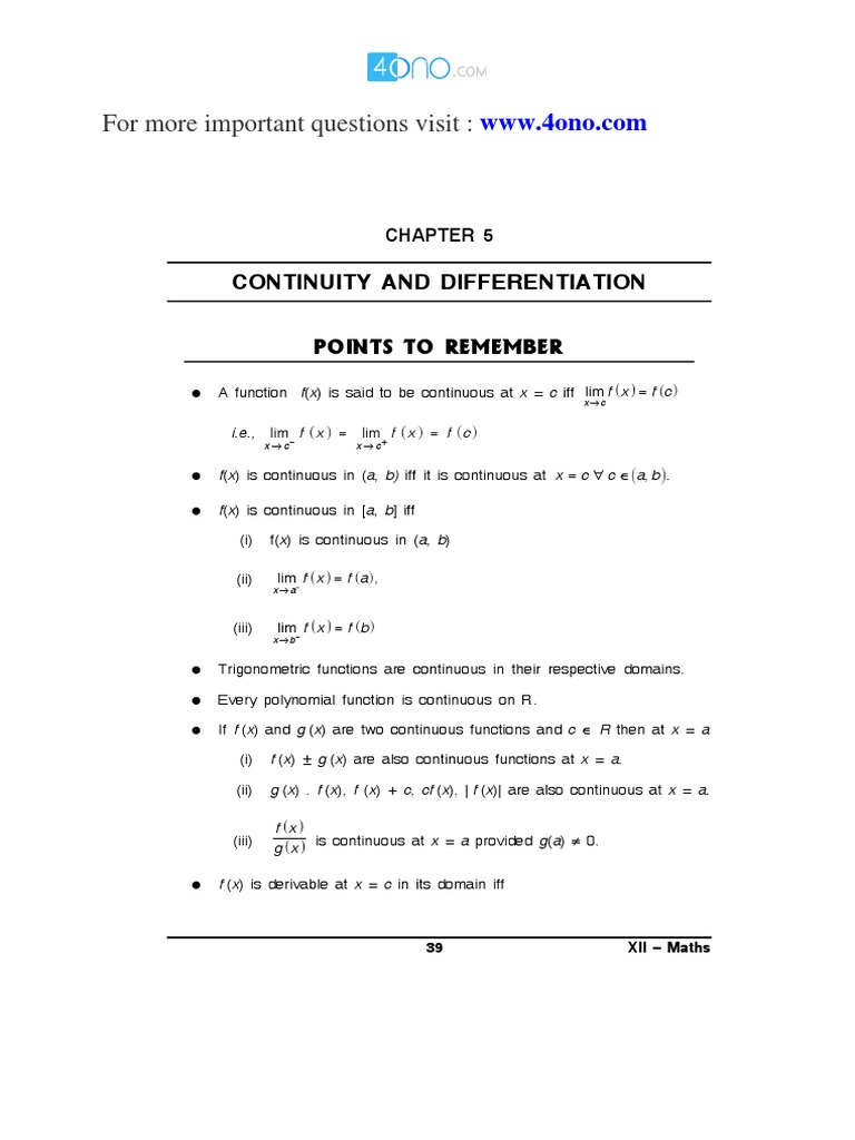 For More Important Questions Visit:: Continuity and Differentiation | PDF | Continuous Function ...