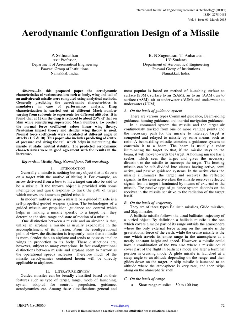 Aerodynamic Configuration Design of A Missile IJERTV4IS030060 | PDF ...