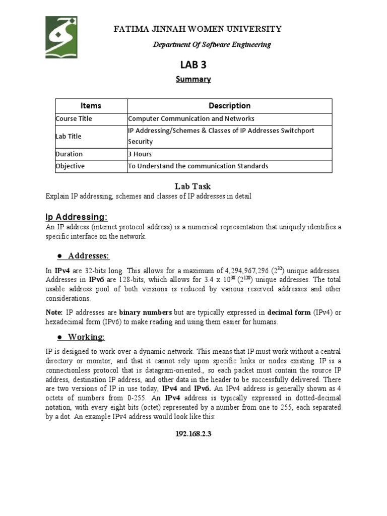 CCN Lab 3 | PDF | Ip Address | Internet Protocols
