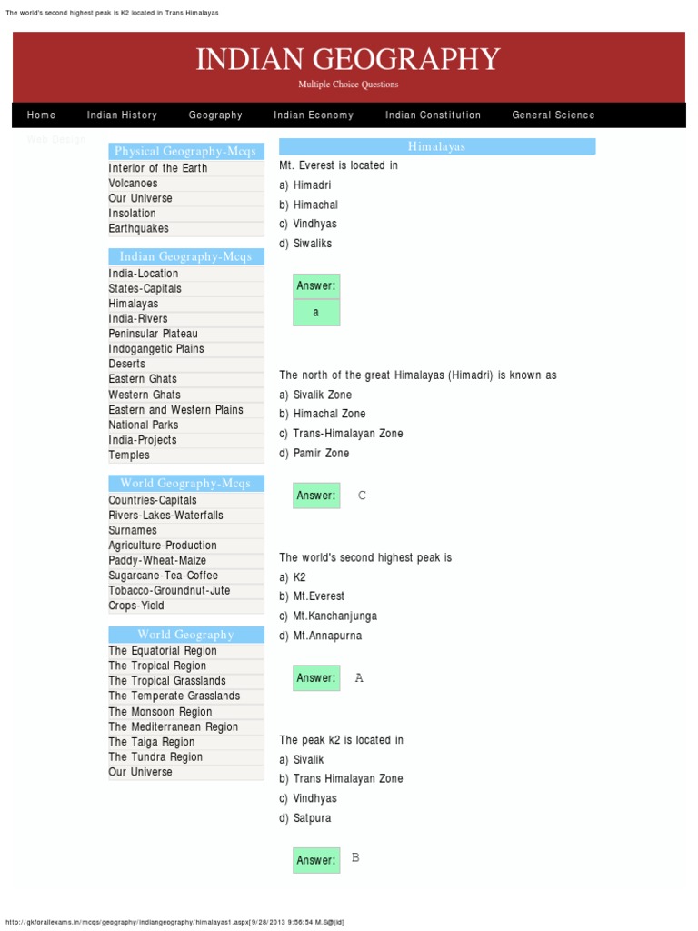 The World's Second Highest Peak Is K2 Located in Trans Himalayas | PDF | Himalayas | Earth Sciences