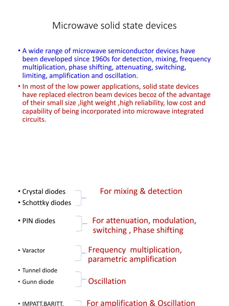 Microwave Solid State Devices | PDF | Diode | Microwave