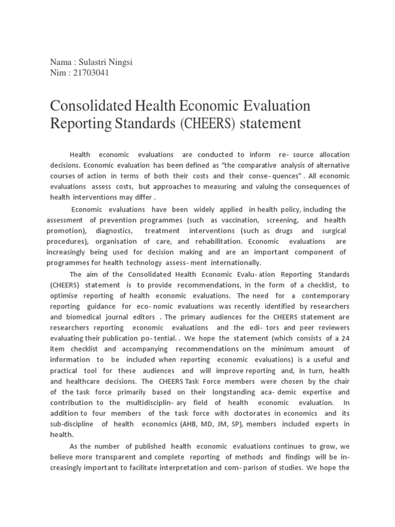 Consolidated Health Economic Evaluation Reporting Standards (CHEERS ...