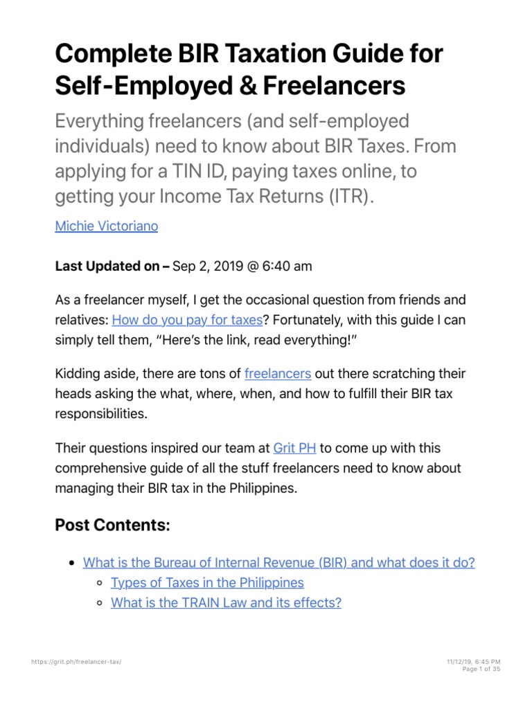 Complete BIR Taxation Guide For Self-Employed & Freelancers | PDF ...