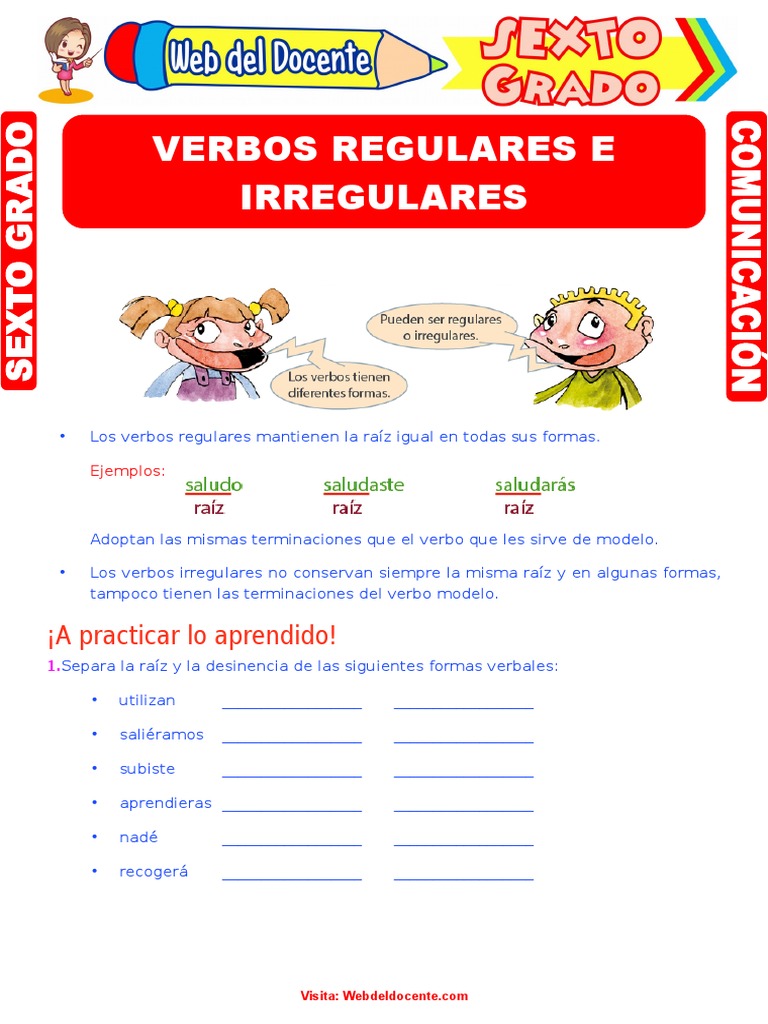 Ejercicio De Verbos Regulares E Irregulares Verbos Irregulares En