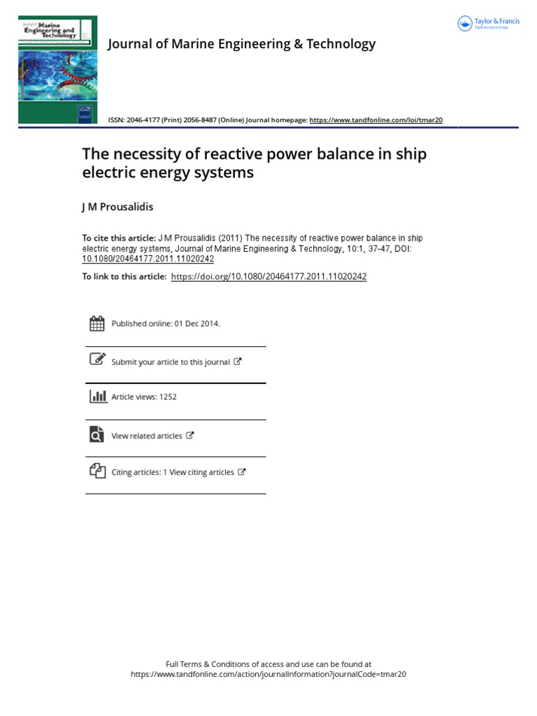 The Necessity of Reactive Power Balance in Ship Electric Energy Systems ...