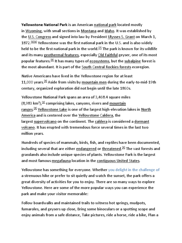 Yellowstone National Park | PDF | Yellowstone National Park | Natural ...