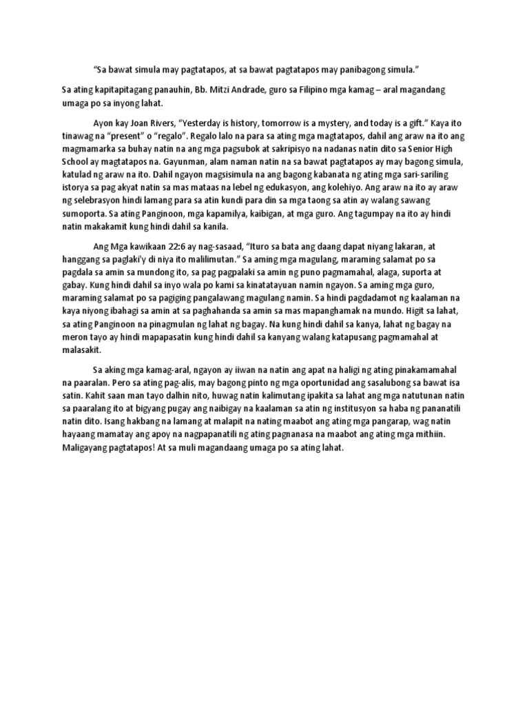 Commencement Speech in Filipino | PDF