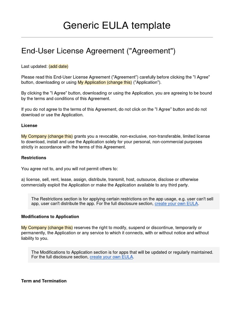 Eula Template | PDF | License | Application Software