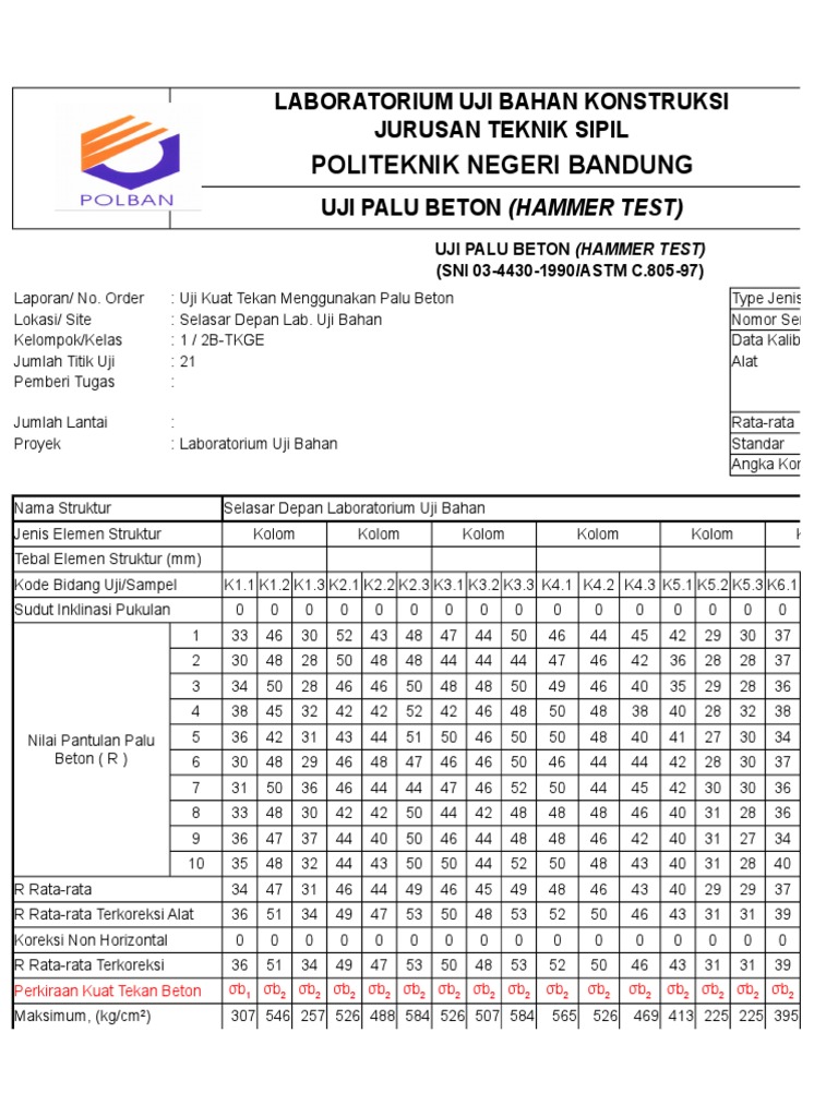 Hasil Uji Hammer Test Beton | PDF | Teknologi & Rekayasa