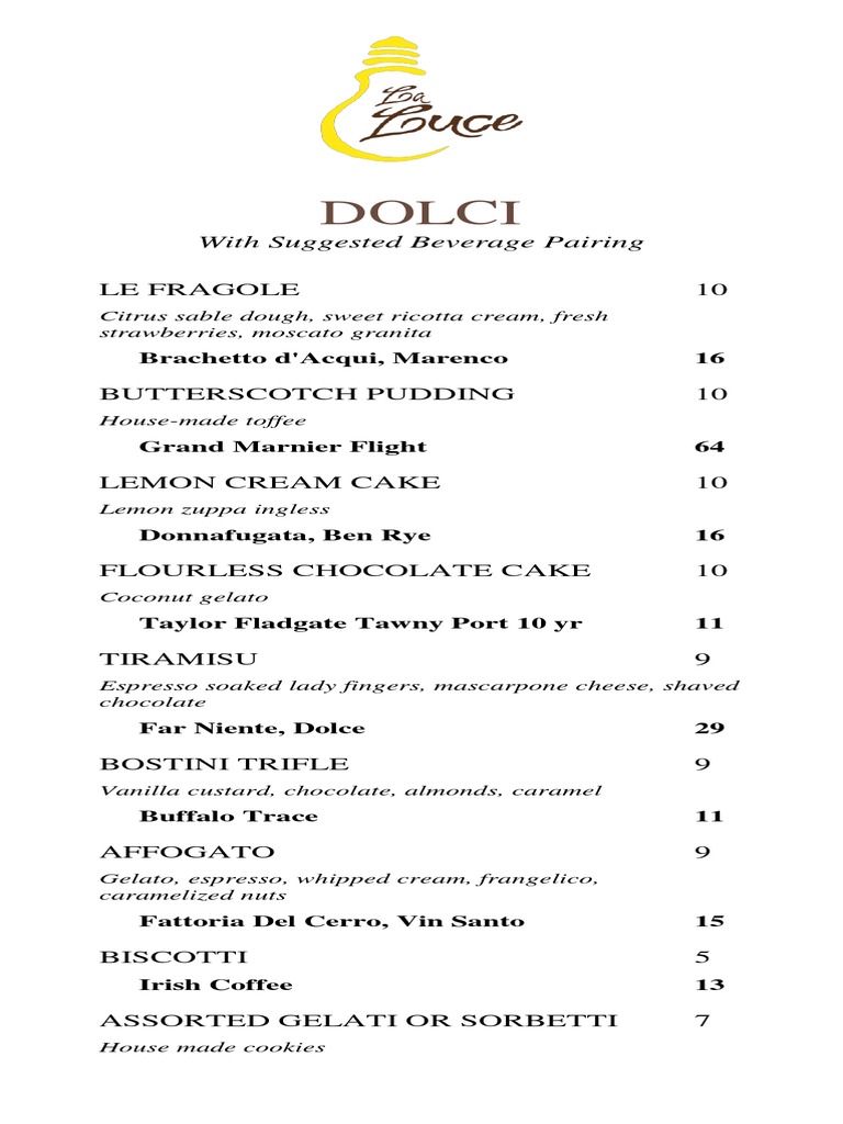 La Luce Dessert Menu 2019 | PDF