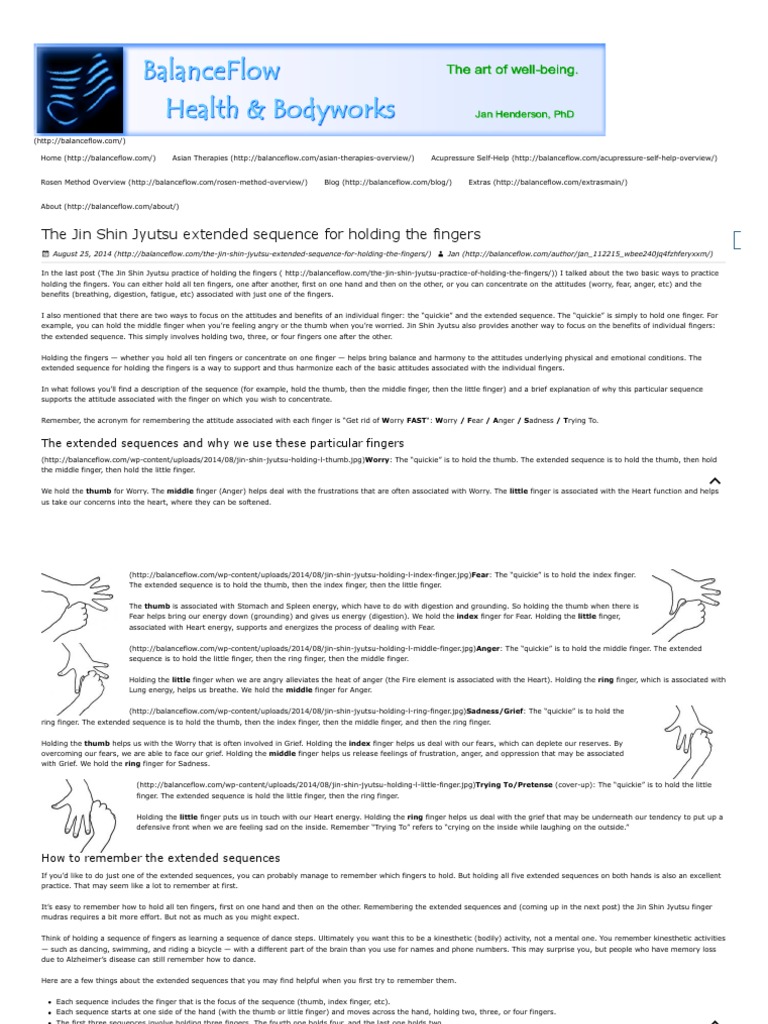 The Jin Shin Jyutsu Extended Sequence For Holding The Fingers ...