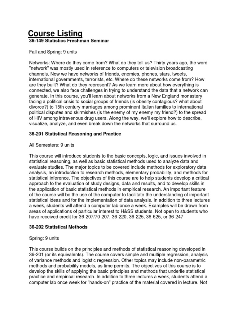 CMU Course Listing | PDF | Data Analysis | Statistics