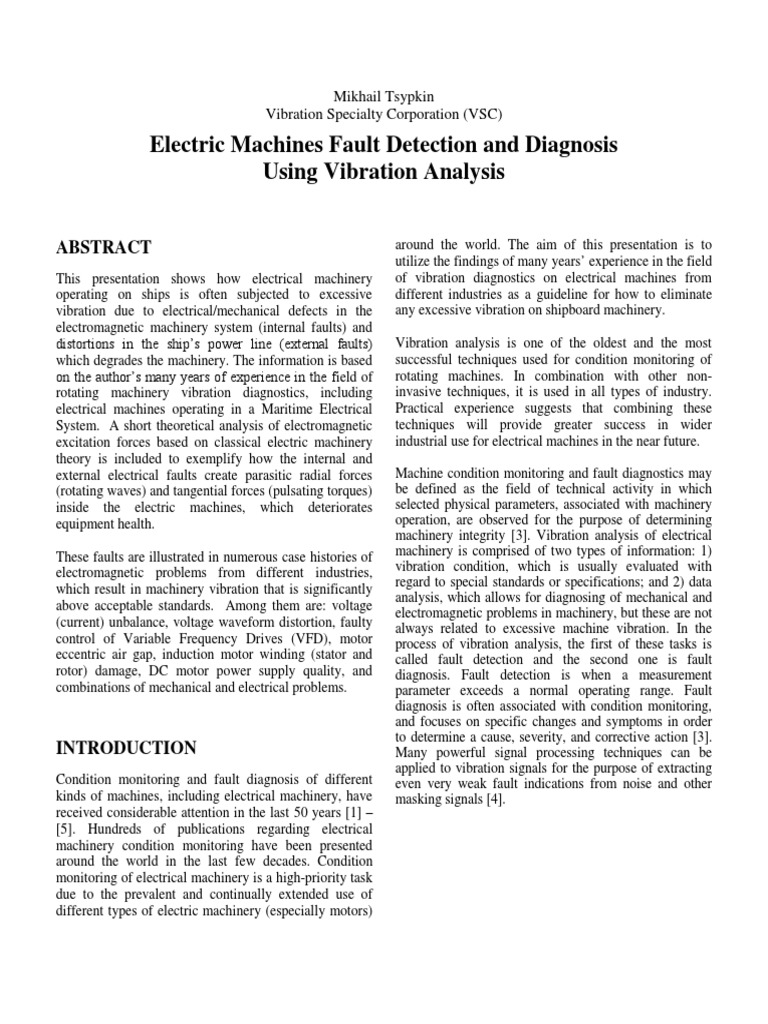 Electric Machines Fault Detection And Diagnosis Using Vibration