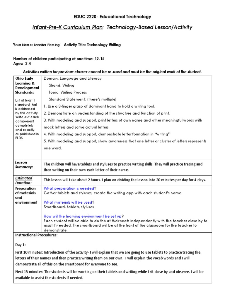 EDUC 2220 Tech Activity Plan | PDF | Differentiated Instruction | Writing