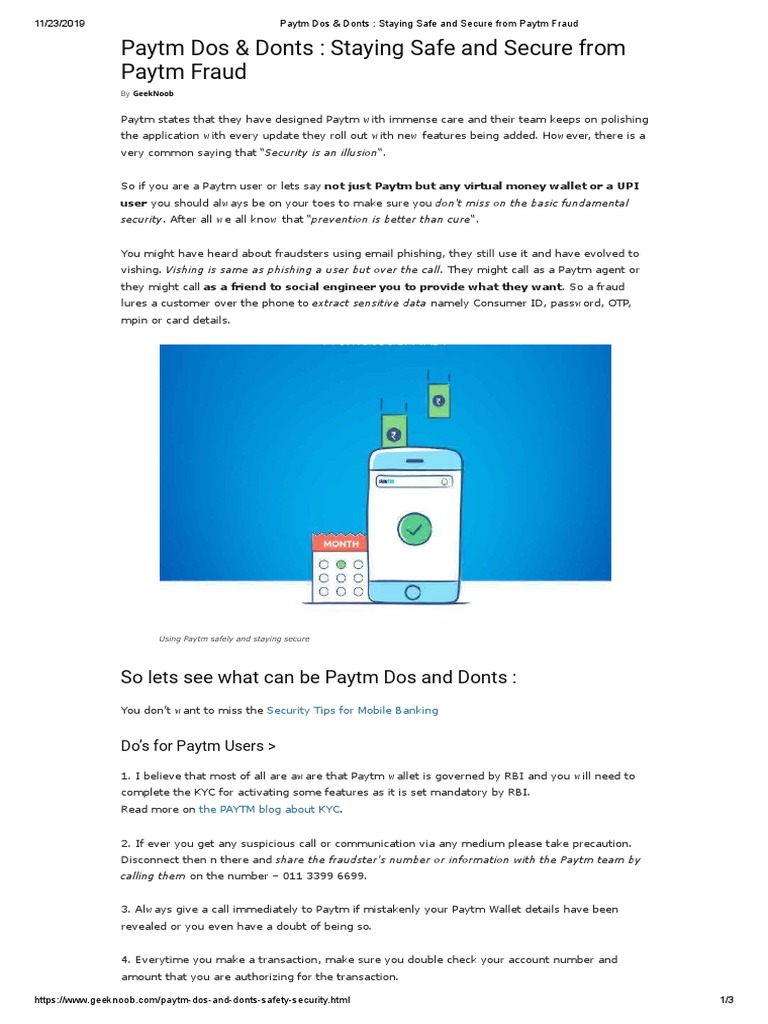 Paytm Dos & Donts: Staying Safe and Secure From Paytm Fraud | PDF ...