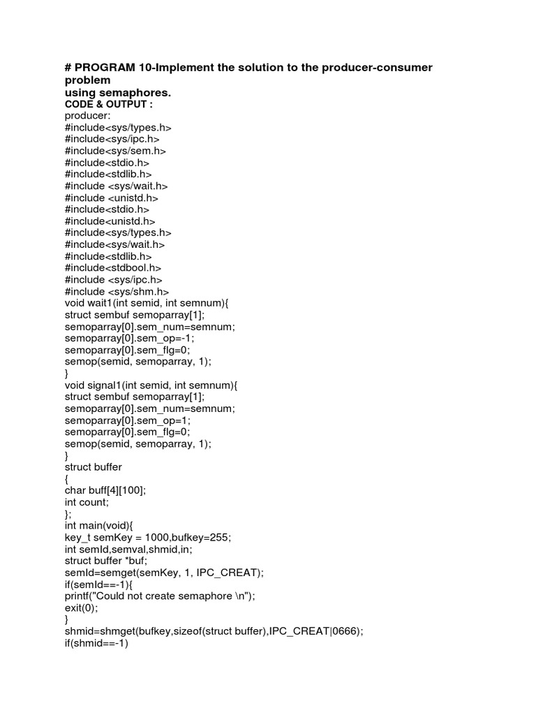 Implement producer-consumer problem using semaphores in C | PDF ...
