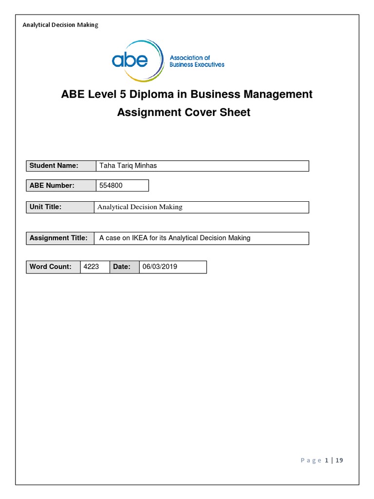 ABE Level 5 Diploma in Business Management Assignment Cover Sheet | PDF | Retail | Net Present Value