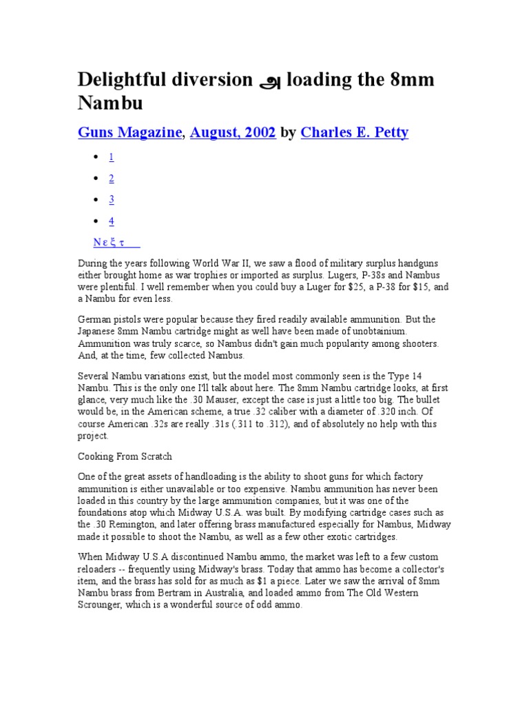 Nambu 8mm Reload | PDF | Bullet | Cartridge (Firearms)