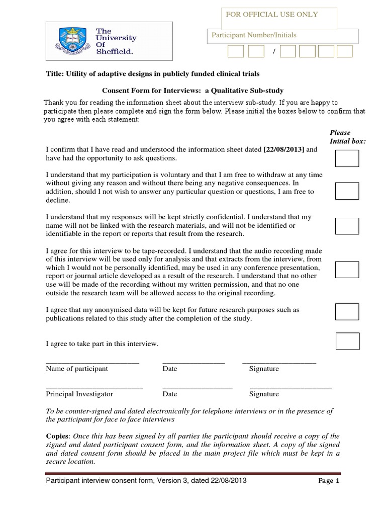 Participant Consent Form for Interviews | PDF | Consent | Thesis