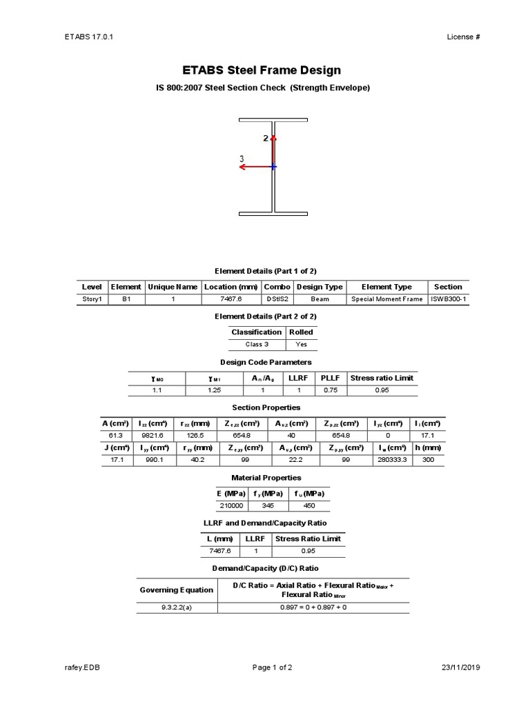 ETABS Steel Frame Design: IS 800:2007 Steel Section Check (Strength ...