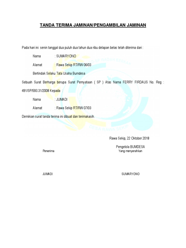 Surat Tanda Terima Jaminan | PDF Surat Tanda Terima Jaminan | PDF