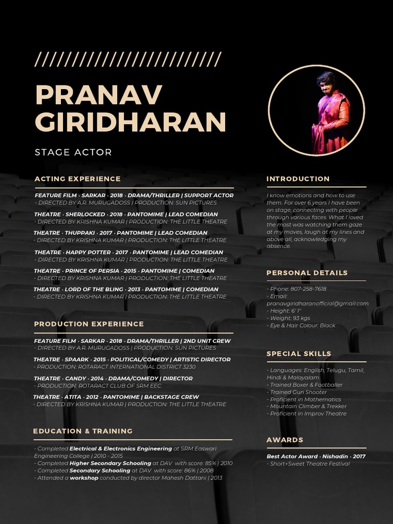 Pranav G CV | PDF | Theatre | Entertainment (General)