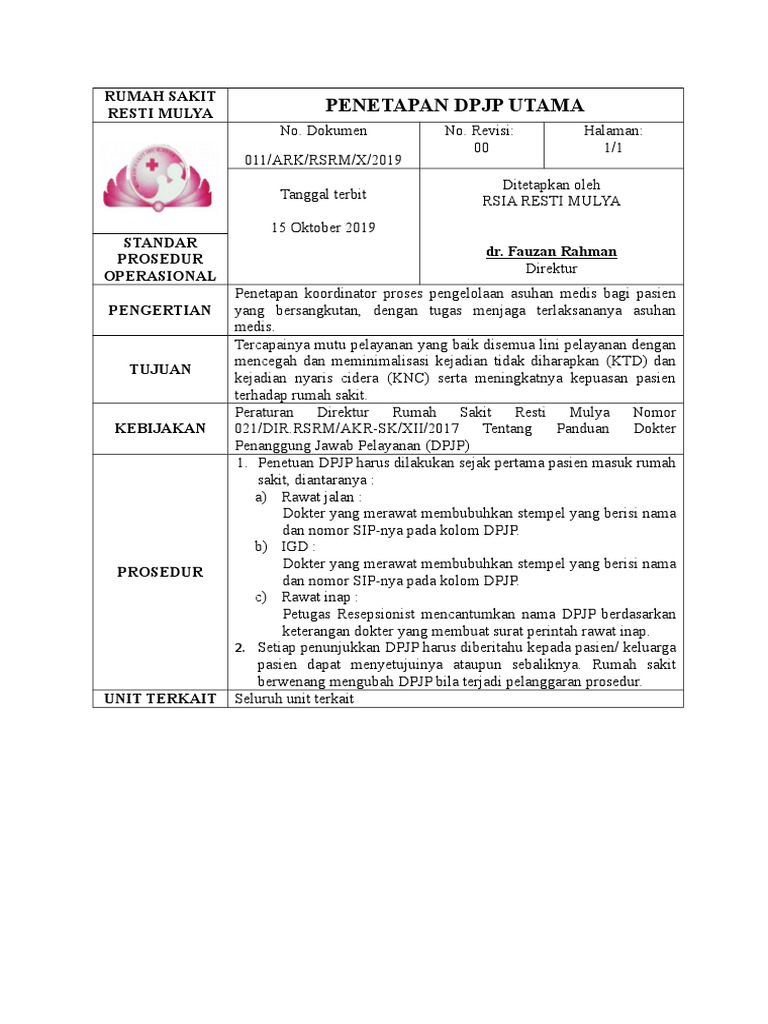 Penetapan DPJP di RSIA Resti Mulya | PDF | Sains & Matematika
