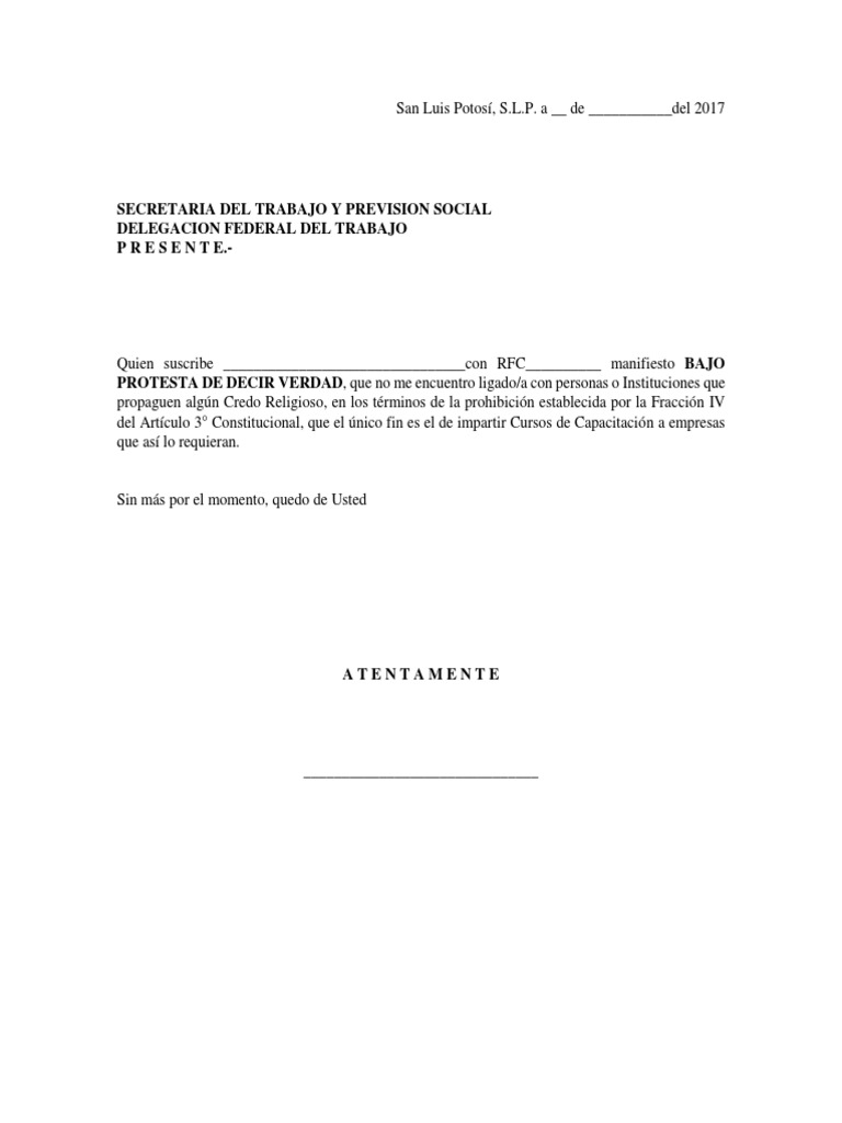 Carta Bajo Protesta de Decir Verdad | PDF