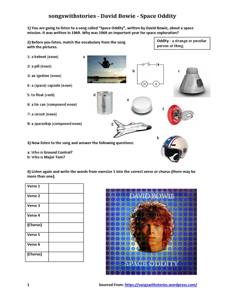 Songswithstories Space Oddity David Bowie Worksheet | PDF | Onomastics ...