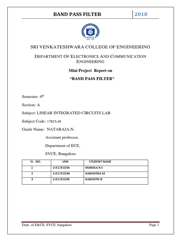 Lic Project Report | PDF | Electronic Filter | Low Pass Filter