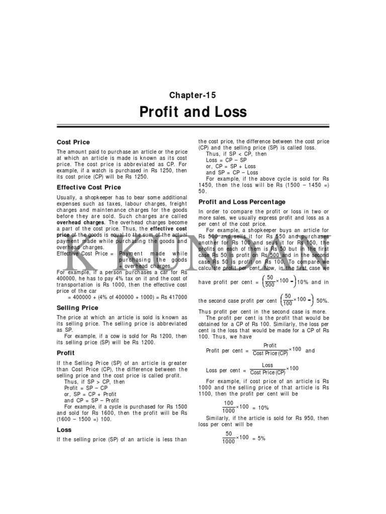 Profit and Loss Concepts Explained | PDF | Percentage | Prices