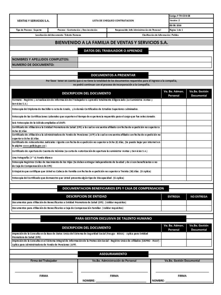 Formato Lista de Chequeo Contratacion v2 | PDF | Business
