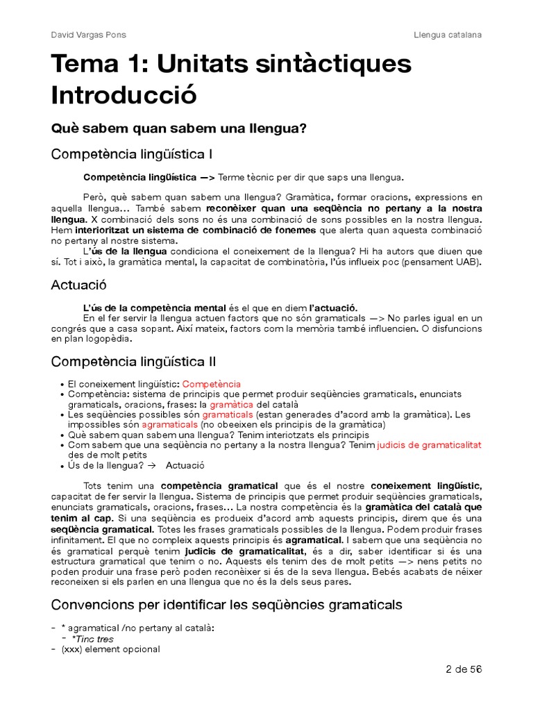Apunts Gramàtica Catalana | PDF