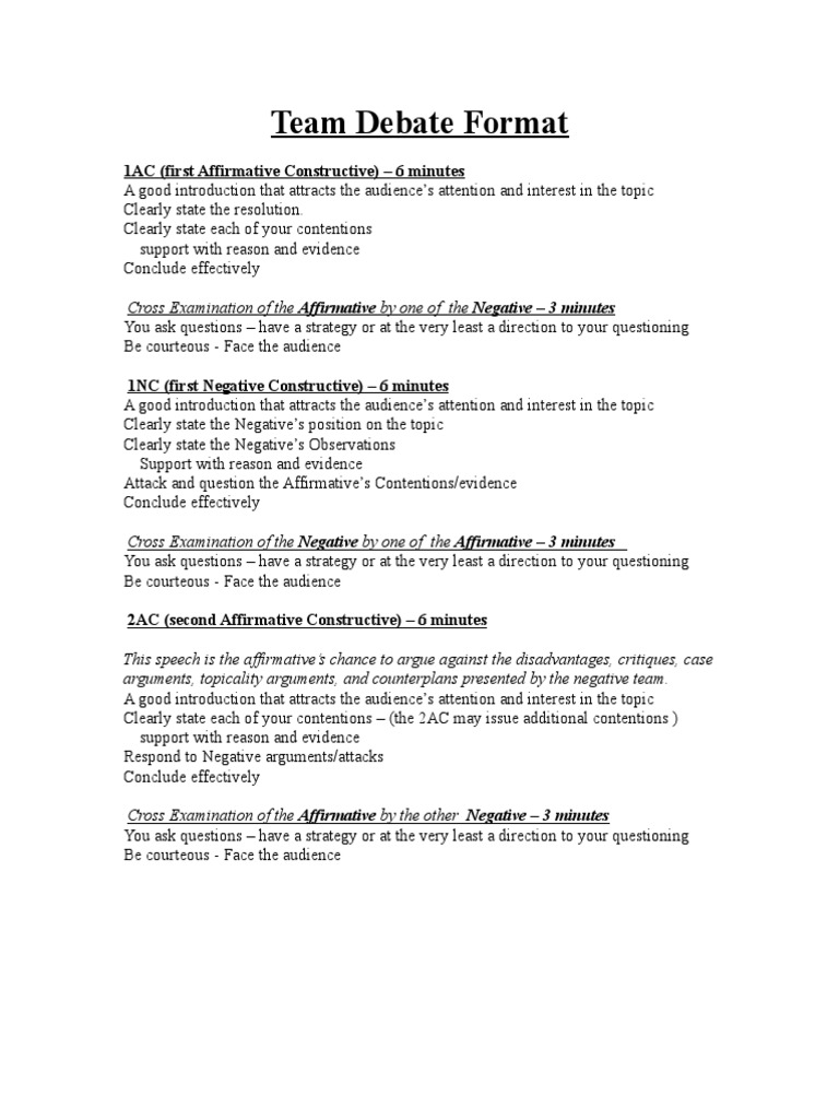Team Debate Format | PDF | Policy | Decision Making