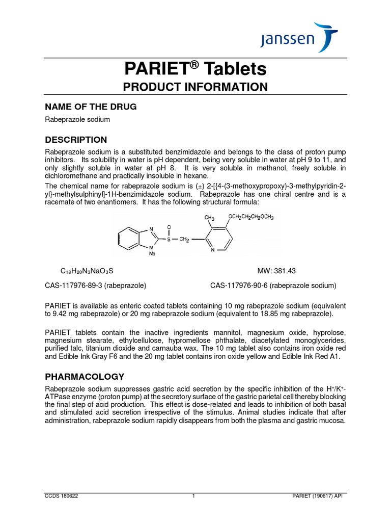 Pariet Tablets: ® Product Information | PDF | Gastroesophageal Reflux ...