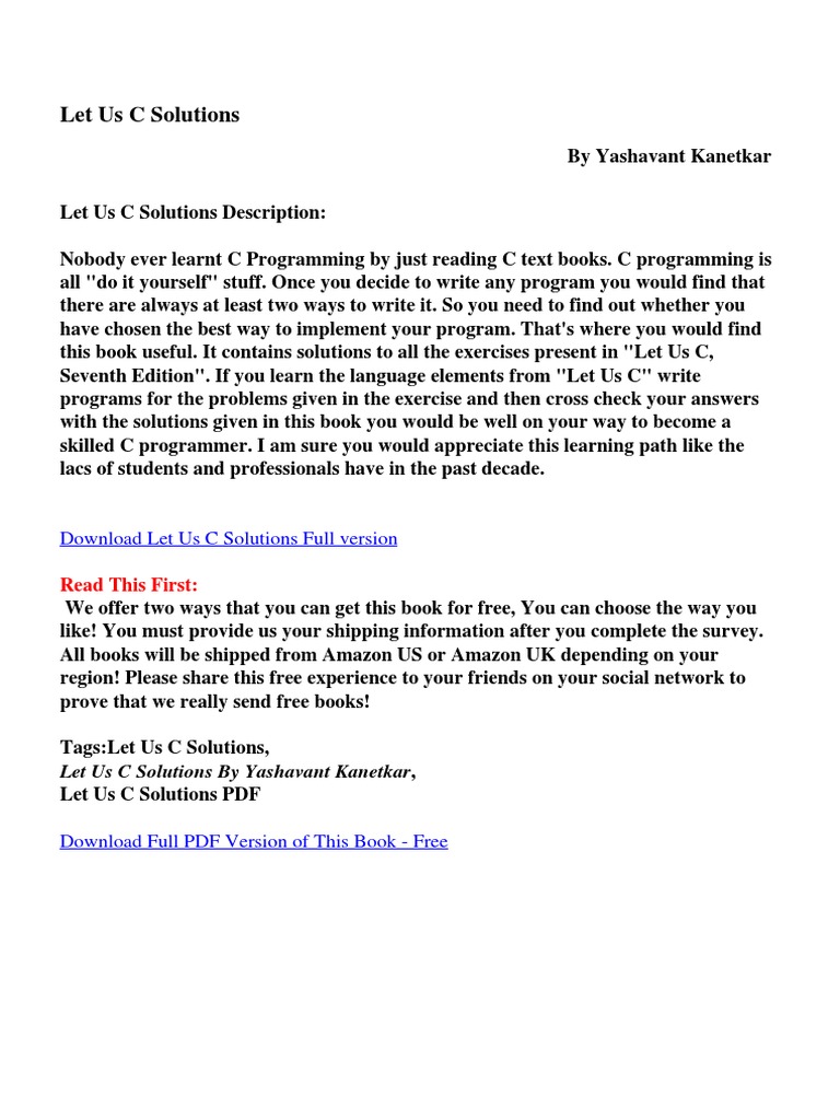Let Us C Solutions PDFS 305692 PDF | PDF