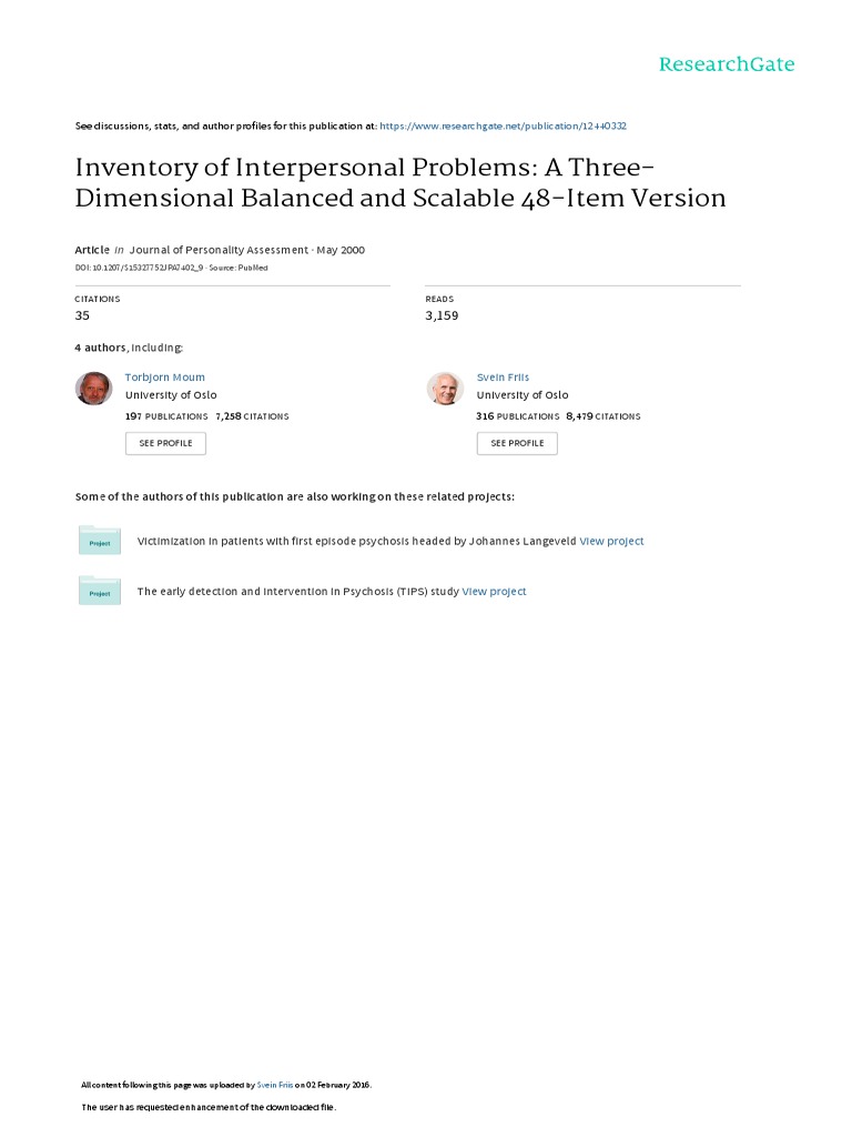 Inventory of Interpersonal Problems: A Three-Dimensional Balanced and ...