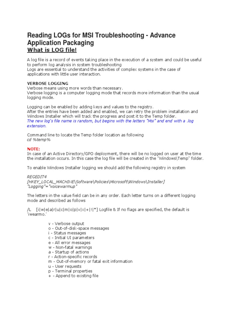Reading LOGs For MSI Troubleshooting | PDF | Windows Registry | Installation (Computer Programs)
