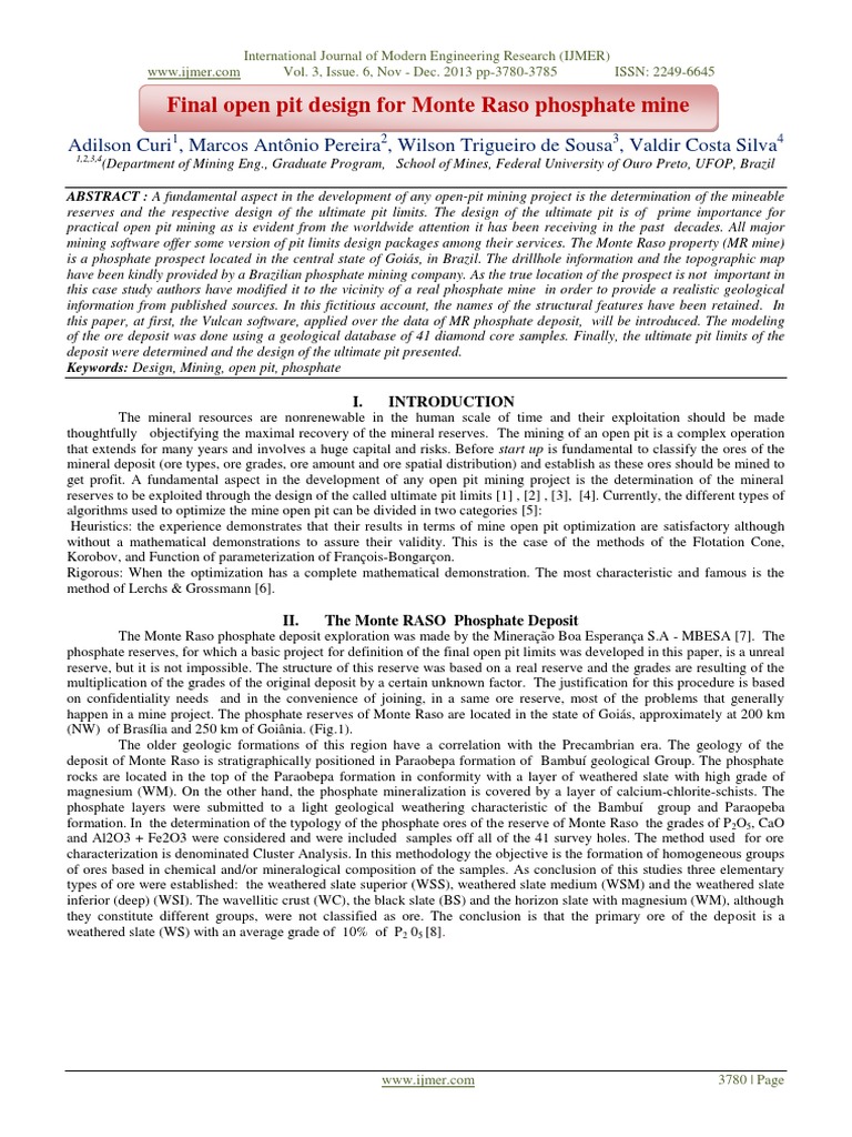 Final Open Pit Design For Monte Raso Phosphate Mine | PDF | Mining ...