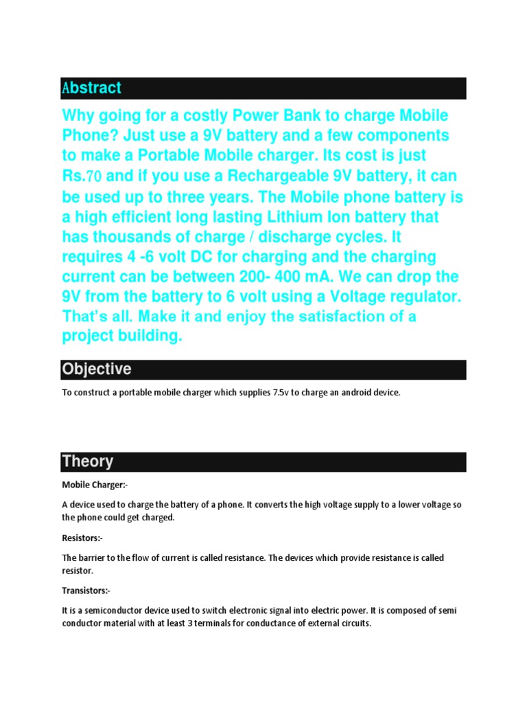 Physics Investigatory Project | PDF | Battery Charger | Electrical ...