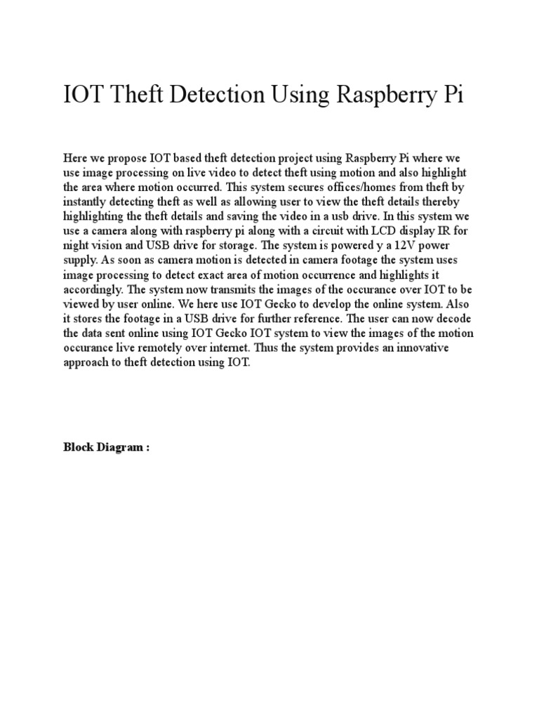 IOT Theft Detection Using Raspberry Pi: Block Diagram | PDF | Internet ...