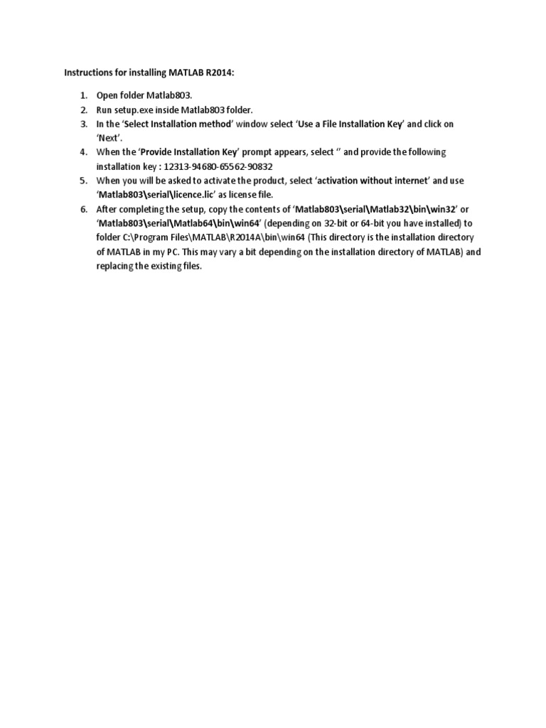 Instructions For Installing MATLAB R2014 | PDF