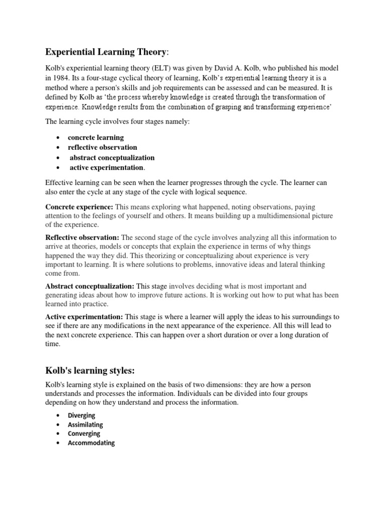 Experiential Learning Theory | PDF | Learning Styles | Learning Theory (Education)