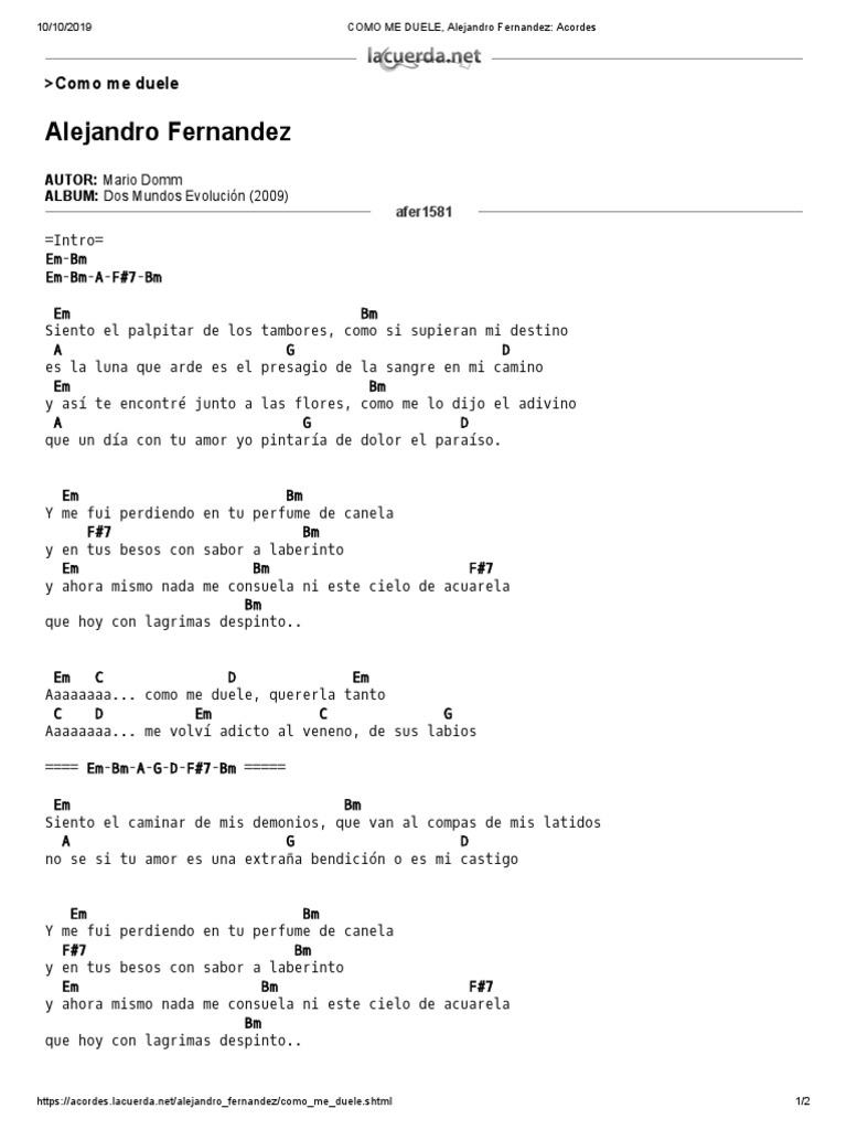 COMO ME DUELE, Alejandro Fernandez - Acordes | PDF | Música pop ...