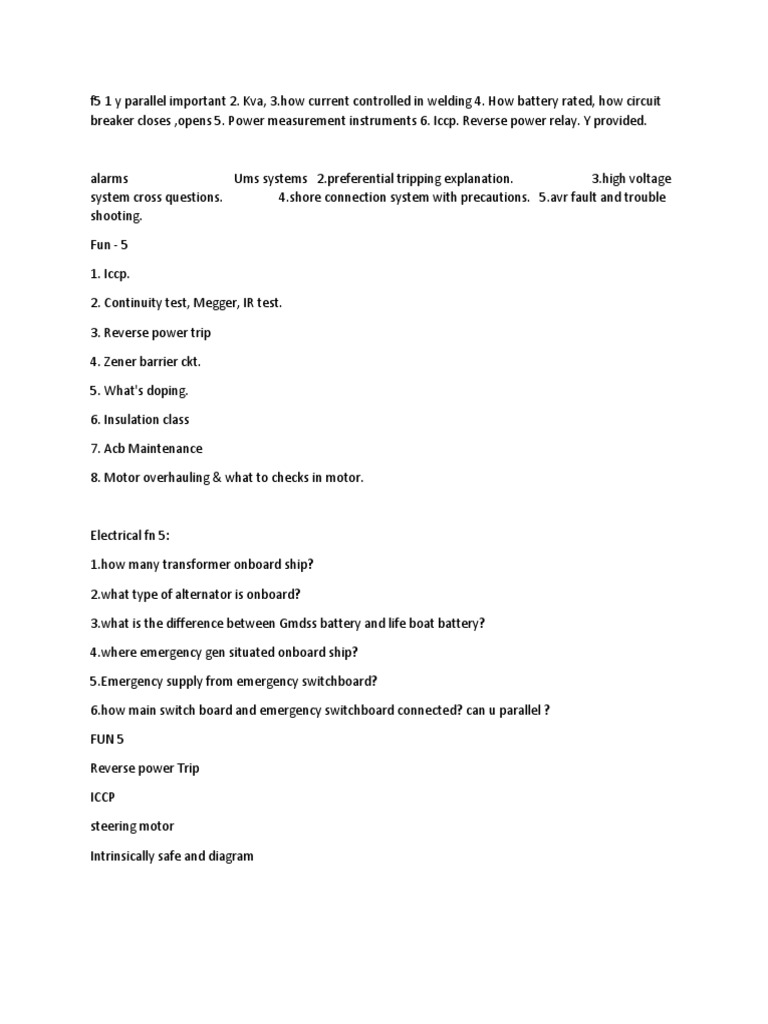 Class 2 Electrical Oral Questions | PDF | Transformer | Electric Generator