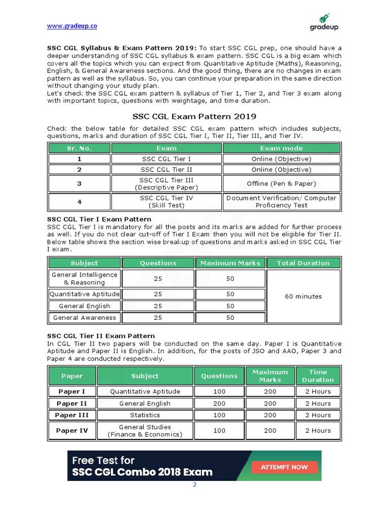 SSC CGL Exam Pattern 2019: WWW - Gradeup.co | PDF | Sampling ...