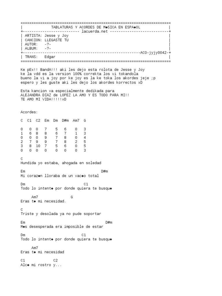 Acordes de "Llegaste Tú" - Jesse y Joy | PDF | Entretenimiento (general)