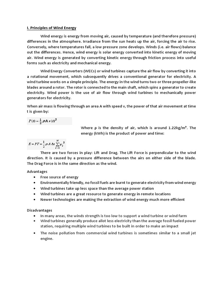 I. Principles of Wind Energy | PDF | Wind Turbine | Wind Power