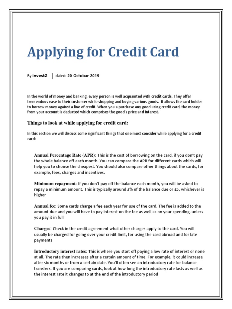 Applying For Credit Card: Invest2 | PDF | Annual Percentage Rate ...