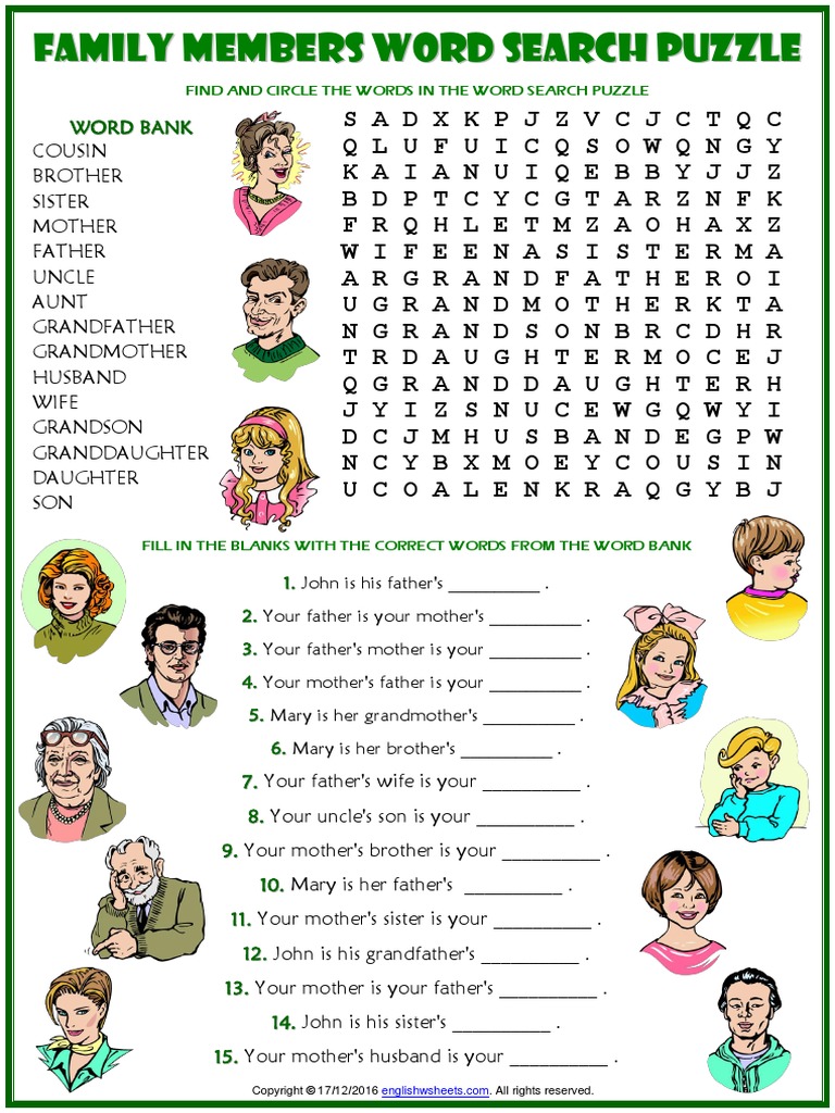 Worksheet Family Members | PDF | Word Search